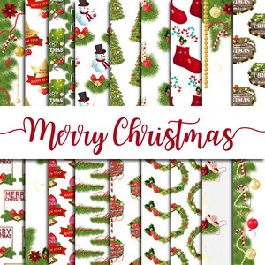 Christmas Paper Digital Paper Green Christmas Tree Red - Etsy