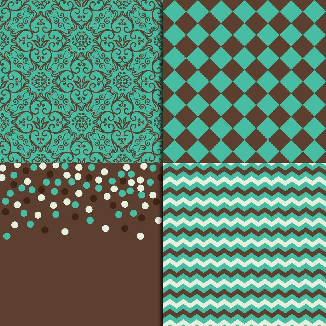Teal and brown digital paper in jpg format floral patterns | Etsy