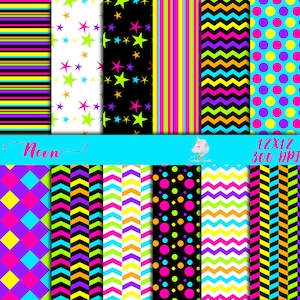 Neon Digital Paper, Neon Paper Pack, Scrapbooking Paper, Fluorescent ...