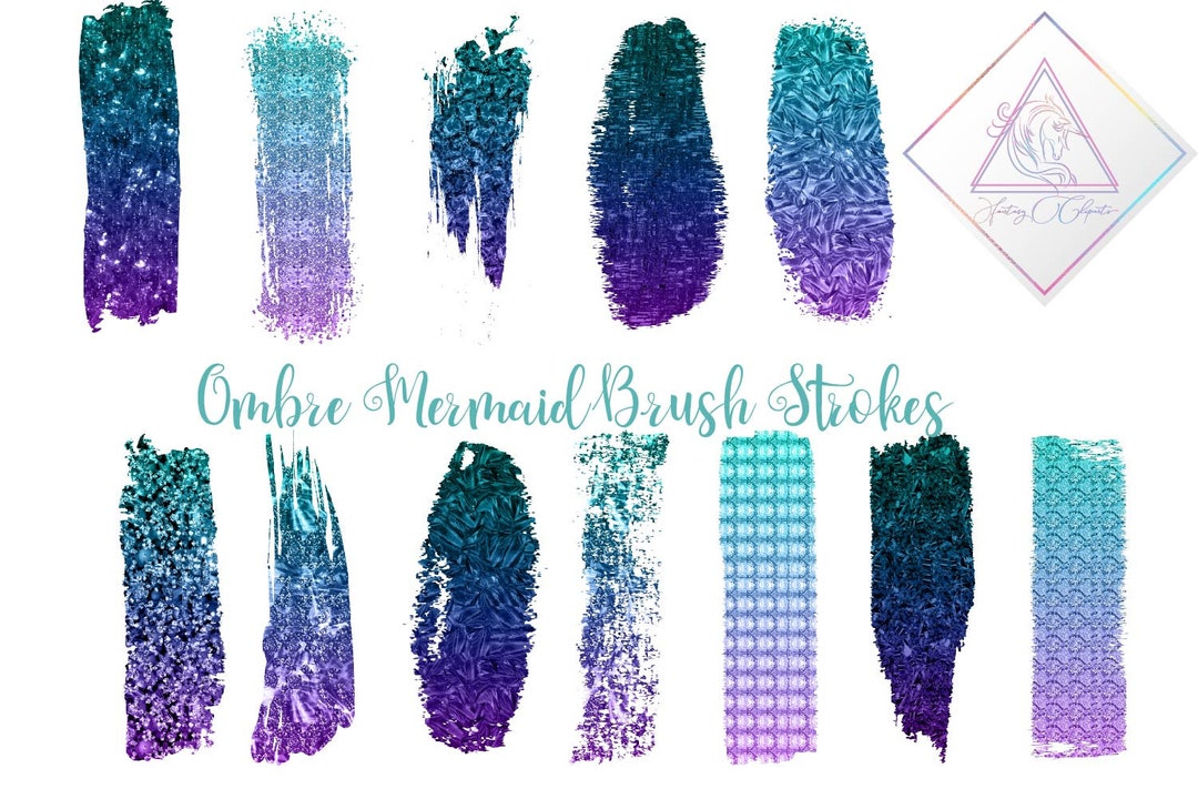 Mermaid Ombre Brush Strokes Png Blogger Clipart Purple Teal - Etsy