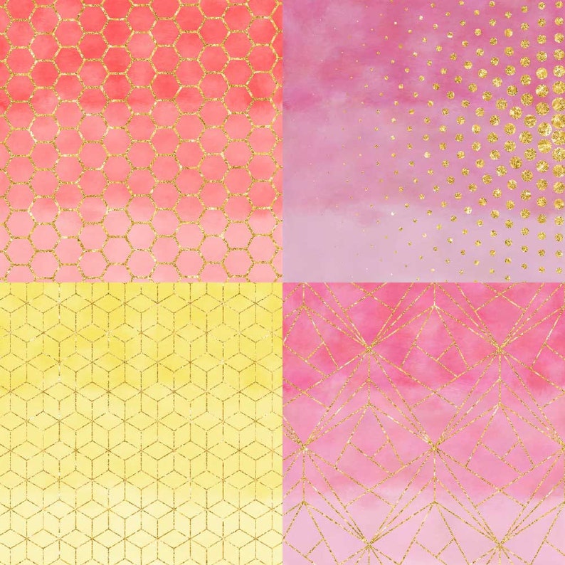 Watercolor Ombre Geometric Pattern Gold Glitter Texture - Etsy