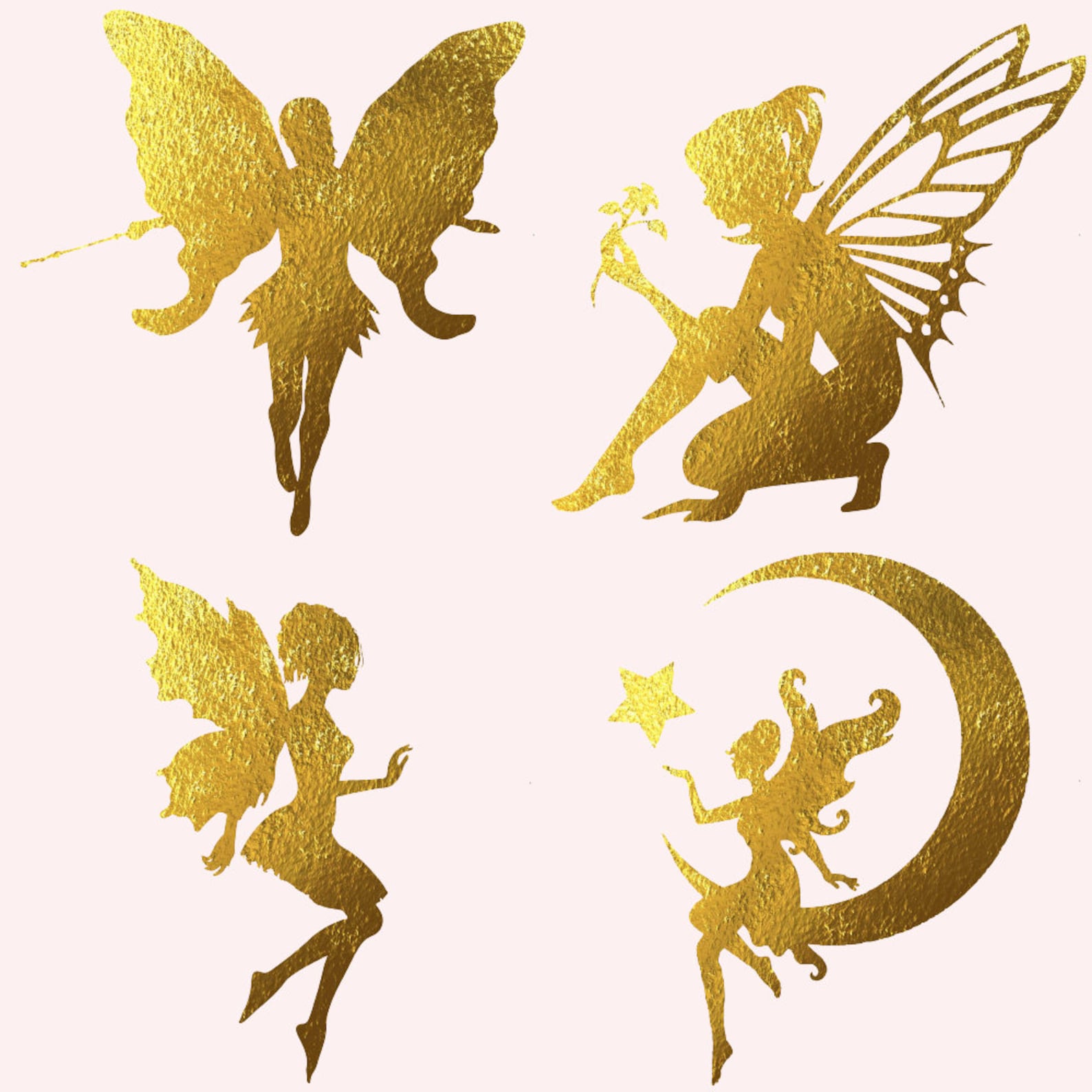 Gold Foil Fairies Fairy Clip Art Gold Foil Clipart Fairy - Etsy