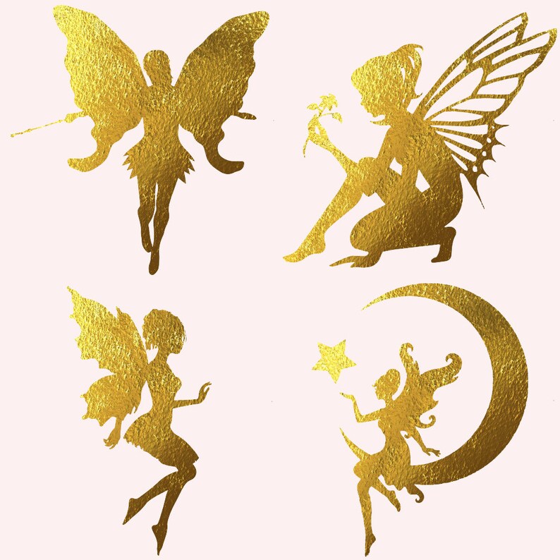 Gold foil fairies fairy clip art gold foil clipart fairy | Etsy