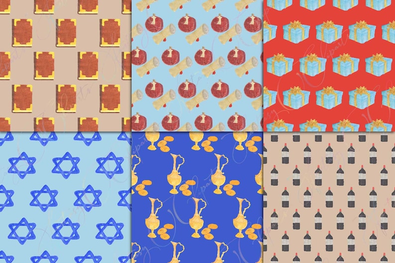 Happy hanukkah digital paper in jpg hand drawn illustration | Etsy