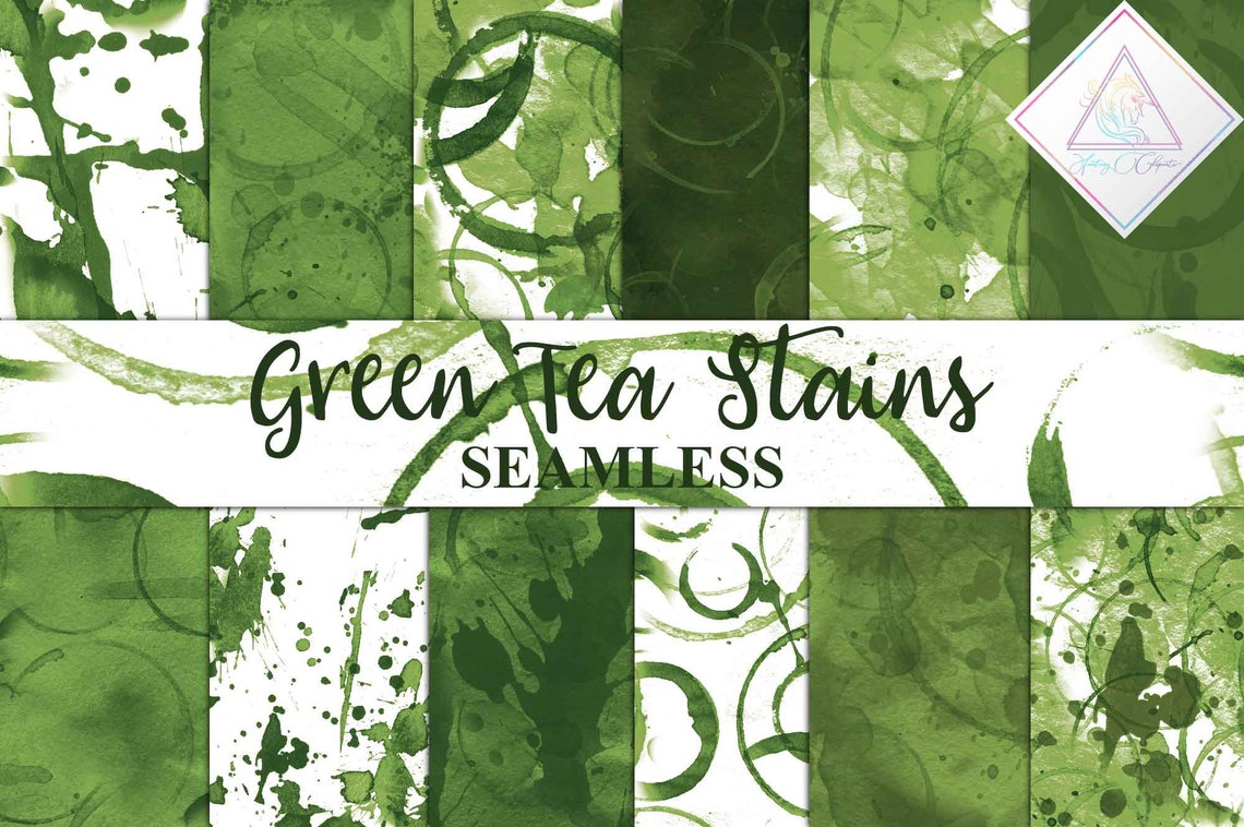 Green Tea Stains Digital Paper Seamless Patterns Spill - Etsy