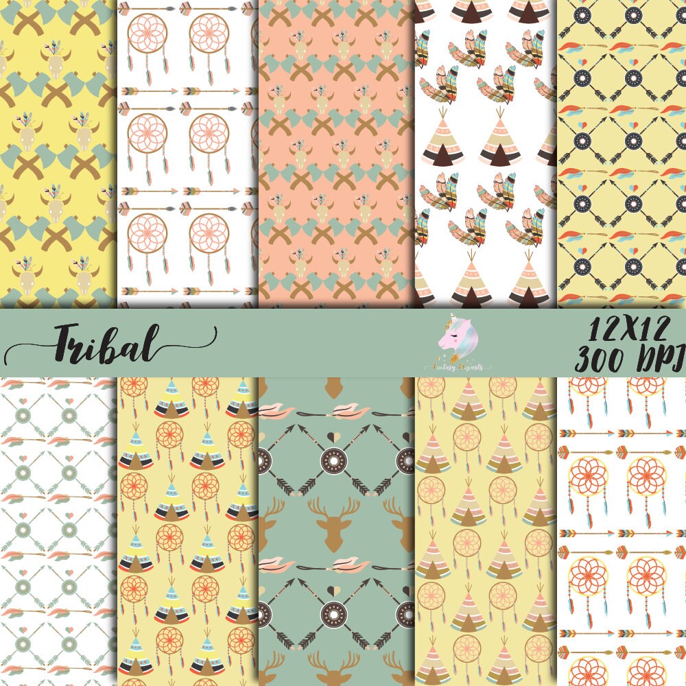 Tribal digital paper made by fantasy cliparts boho arrows and | Etsy