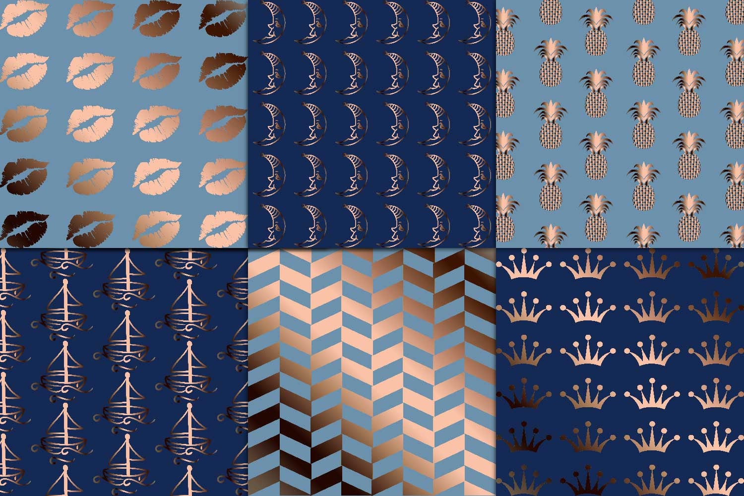 Copper and Navy Royal Digital Paper Blue Backgrounds - Etsy