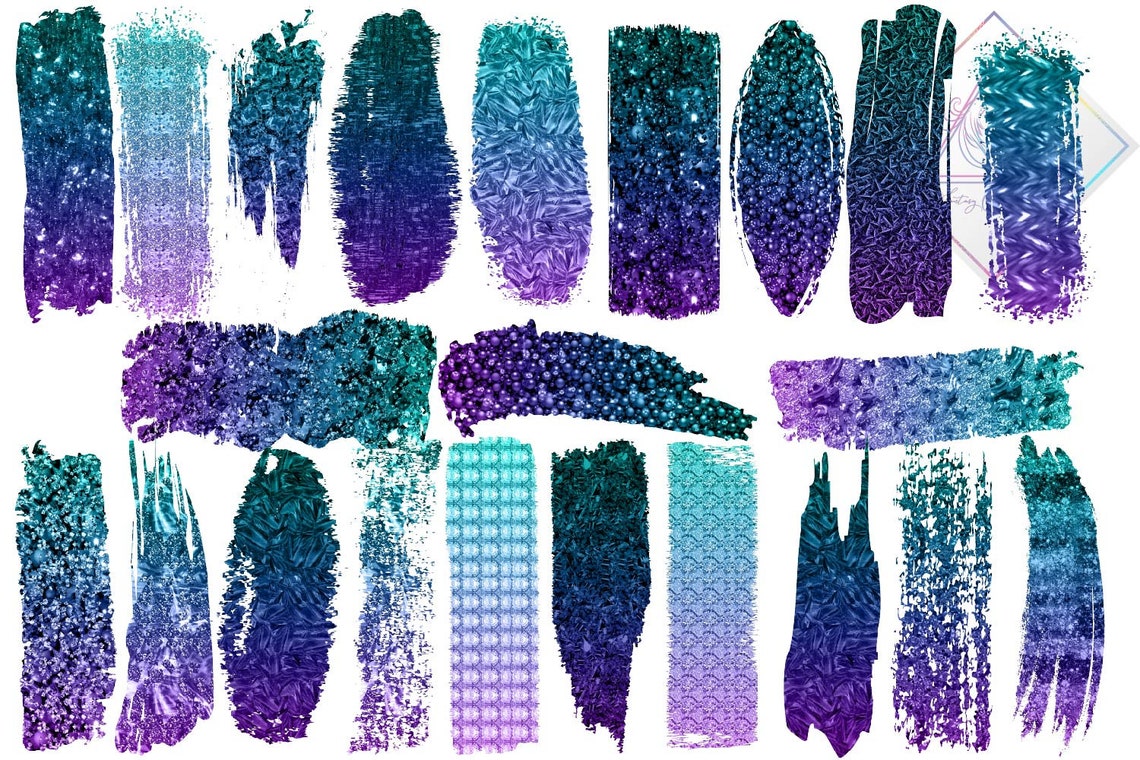 Mermaid Ombre Brush Strokes Png Blogger Clipart Purple Teal | Etsy
