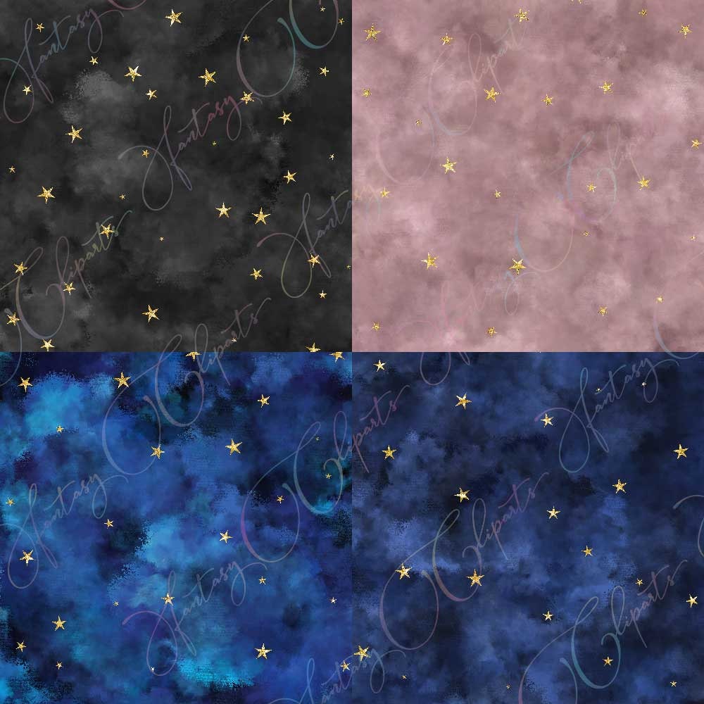 Starry Night Digital Paper Watercolor Paper Whimsical - Etsy