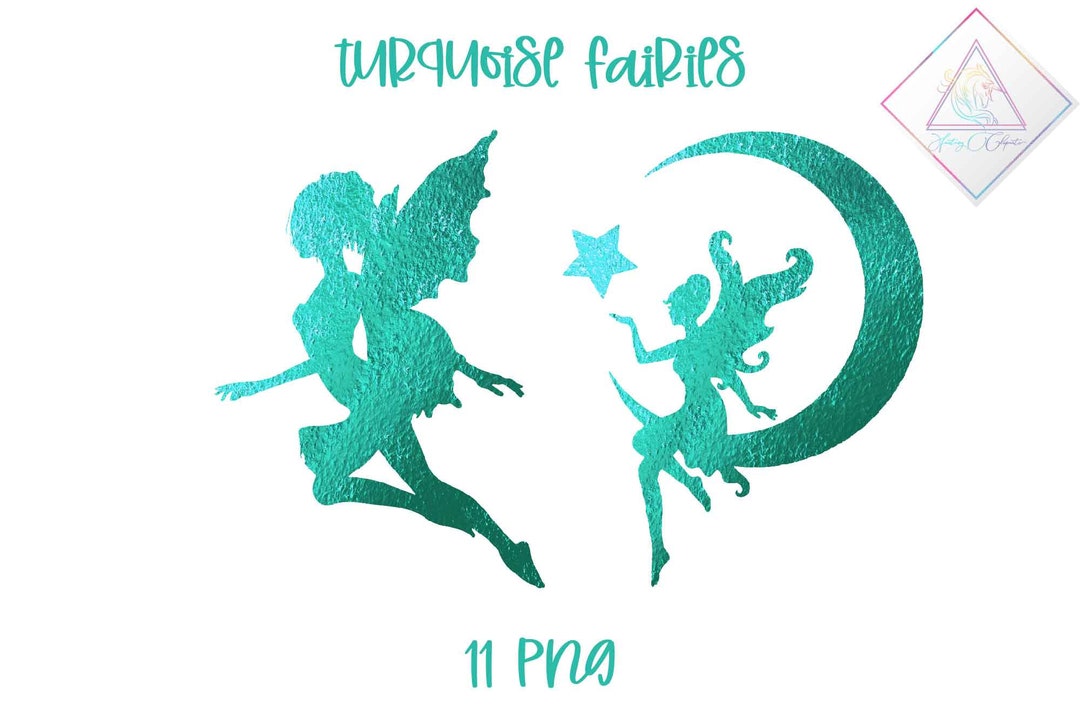 Turquoise Fairies, Fairy Clip Art, Mint Foil Clipart, Blush Silhouettes ...