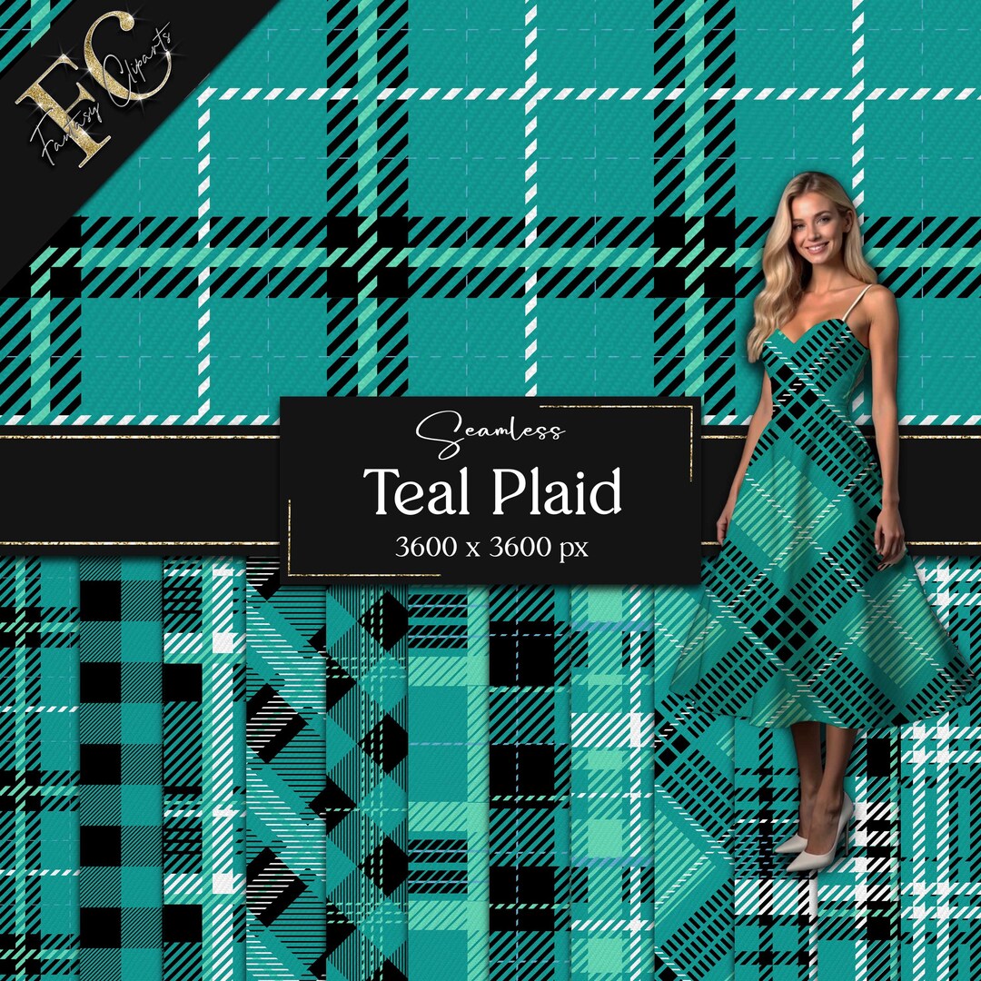 Teal Plaid Digital Paper | Aqua Tartan Seamless Patterns | Azzurre ...