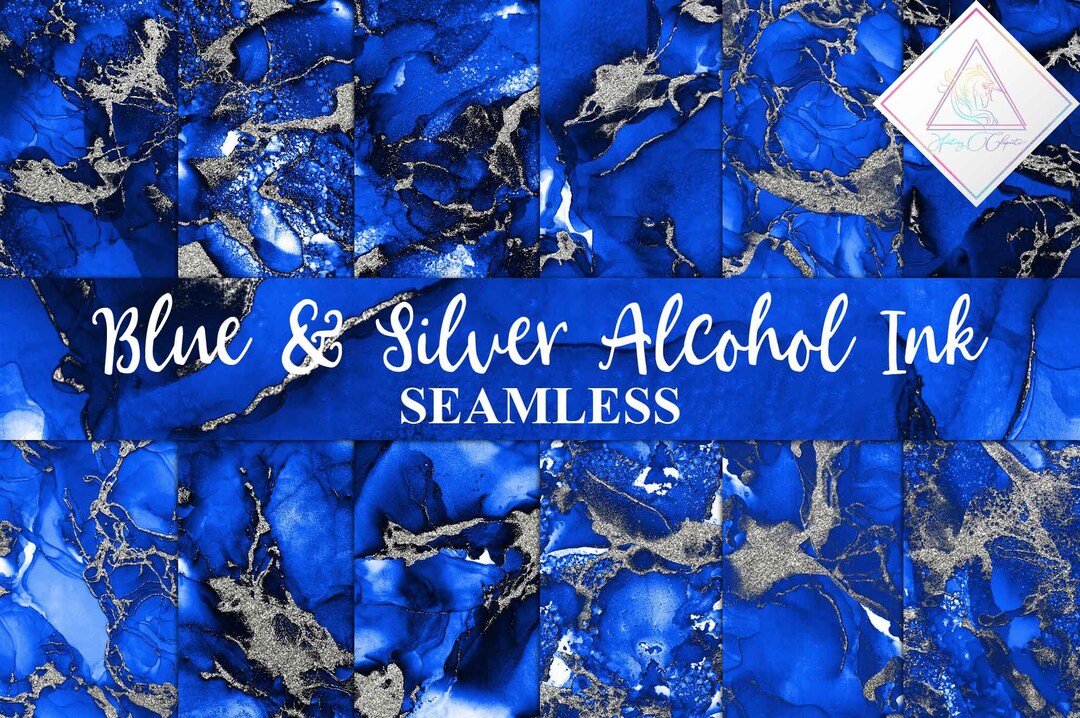 Blue Alcohol Ink, Silver Glitter, Digital Paper, Seamless Patterns ...