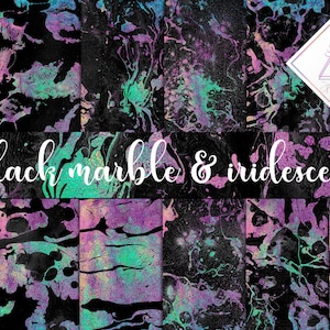 Black Marble With Iridescent Digital Paper, Mermaid Colors Background ...