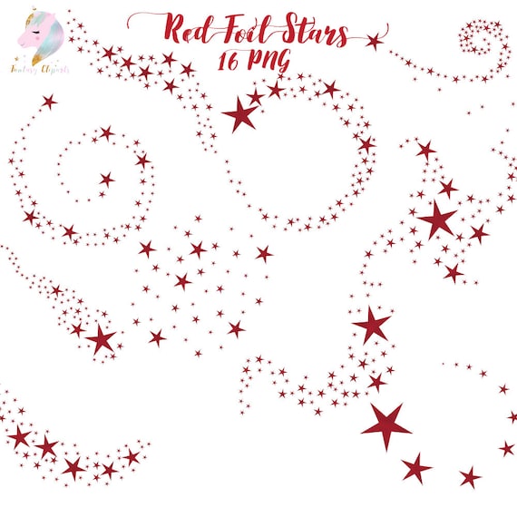 Swirling stars, star swirls clipart, gothic clip art, red foil stars ...
