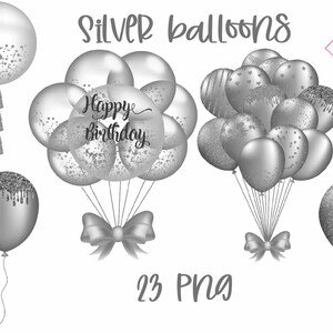 Silver Balloons, Balloon Clipart, Baby Shower Party, Transparent Png ...