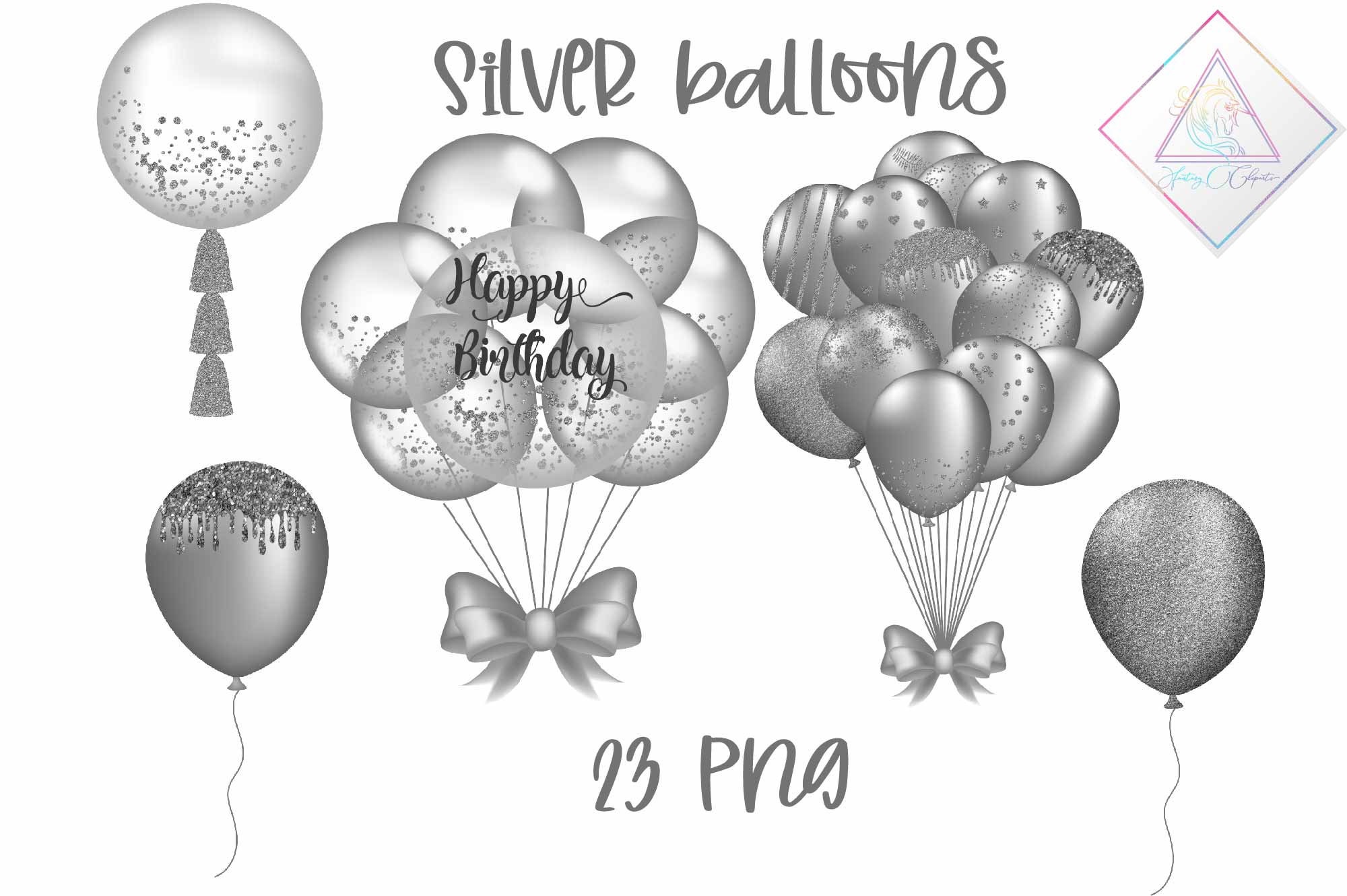 Silver balloons balloon clipart baby shower party | Etsy