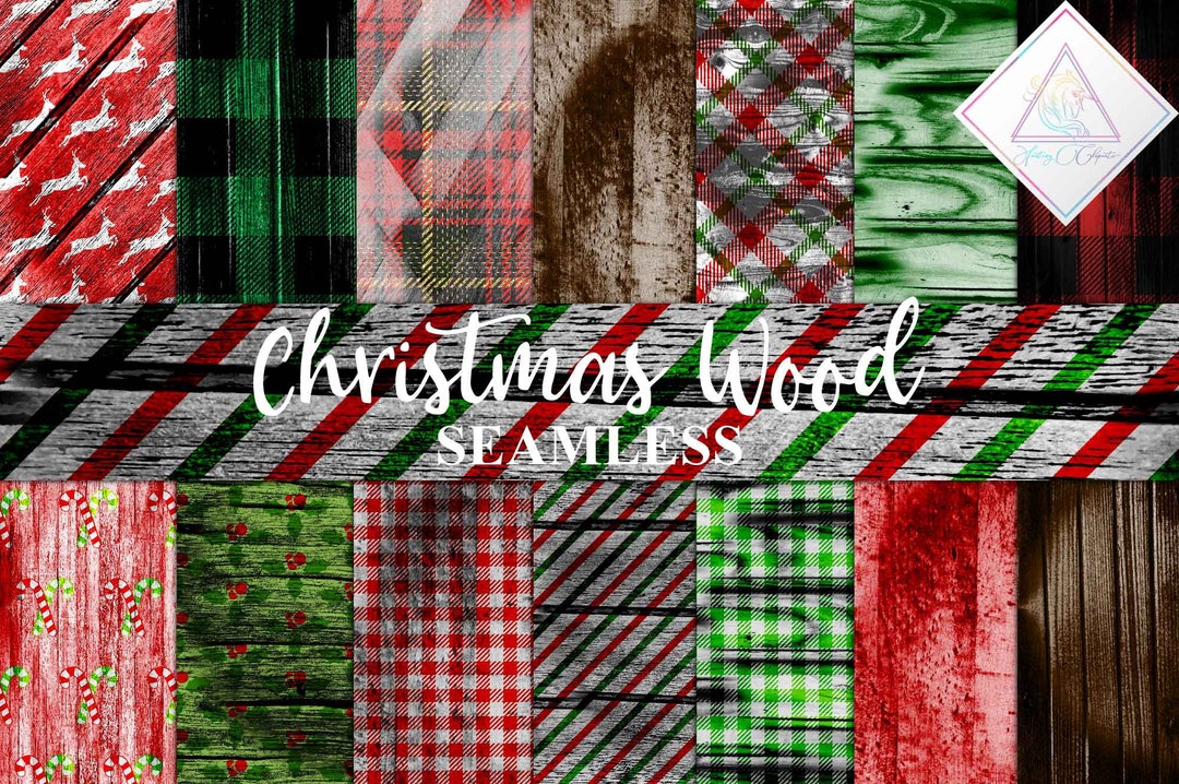 Christmas Wood, Digital Paper, Seamless Patterns, Grunge Distressed ...