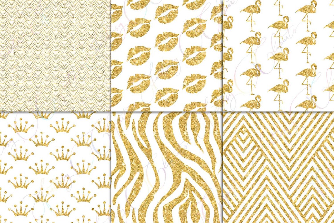 White Glam Jpg Digital Paper Gold Glitter Golden Textures | Etsy