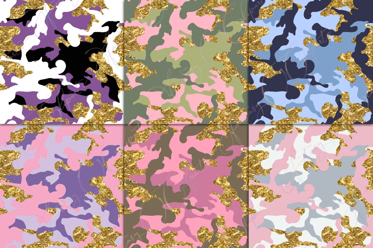 Army Look Digital Paper With Gold Glitter Details Camouflage - Etsy