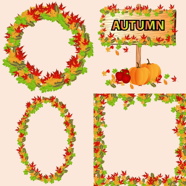 Autumn Clipart Fall Clip Art Set Autumn Wreaths Leaves | Etsy