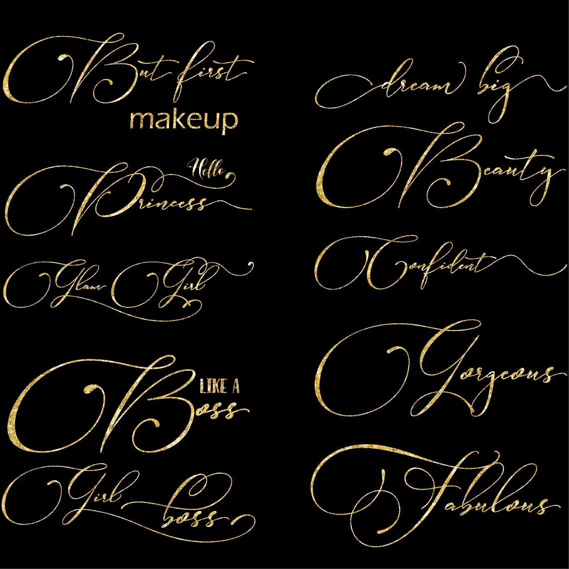 Glam word art glamorous clipart common phrases golden | Etsy
