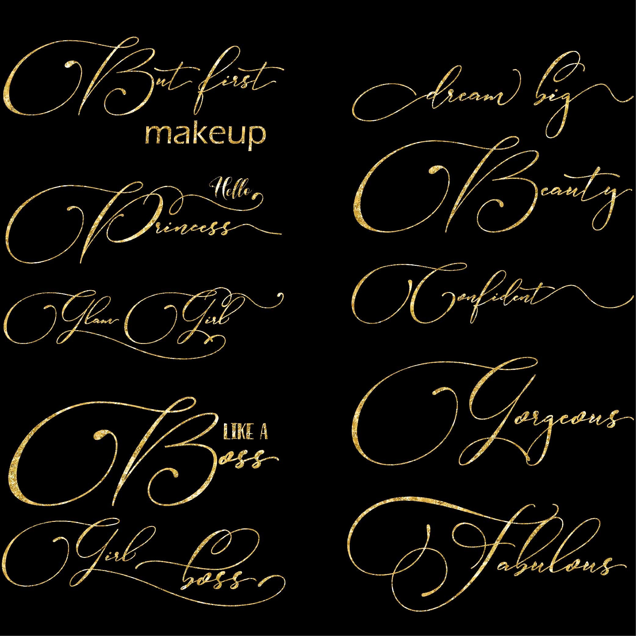 Glam Word Art Glamorous Clipart Common Phrases Golden - Etsy UK