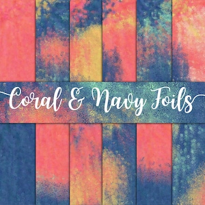 Coral Digital Paper, Navy Backgrounds, Watercolor Foils, Abstract ...