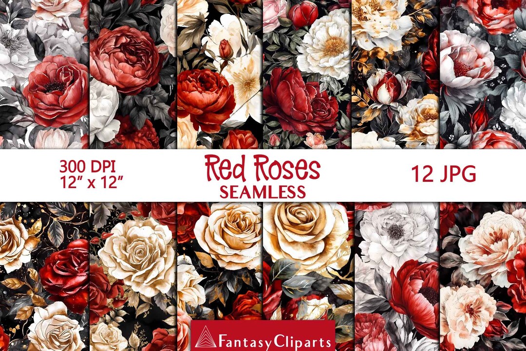 Hand Drawn Watercolor Red Roses and Peonies Digital Paper - Etsy