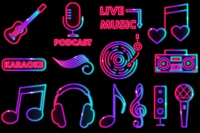 Neon Music Clipart PNG Glowing Neon Music Clip Art Pastel - Etsy