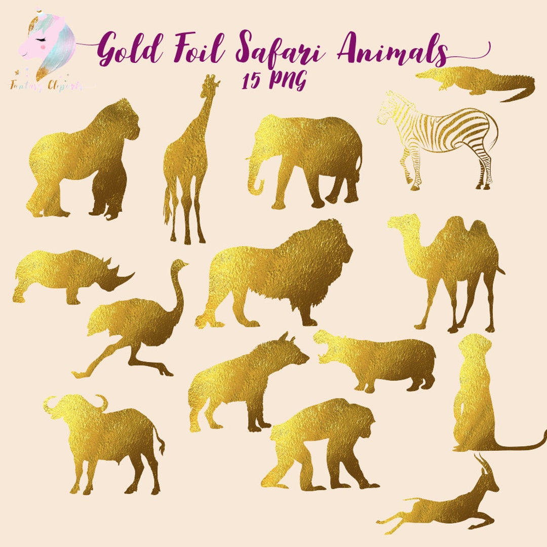 Safari Animals, Animals Clip Art, Gold Foil Clipart, Clipart ...