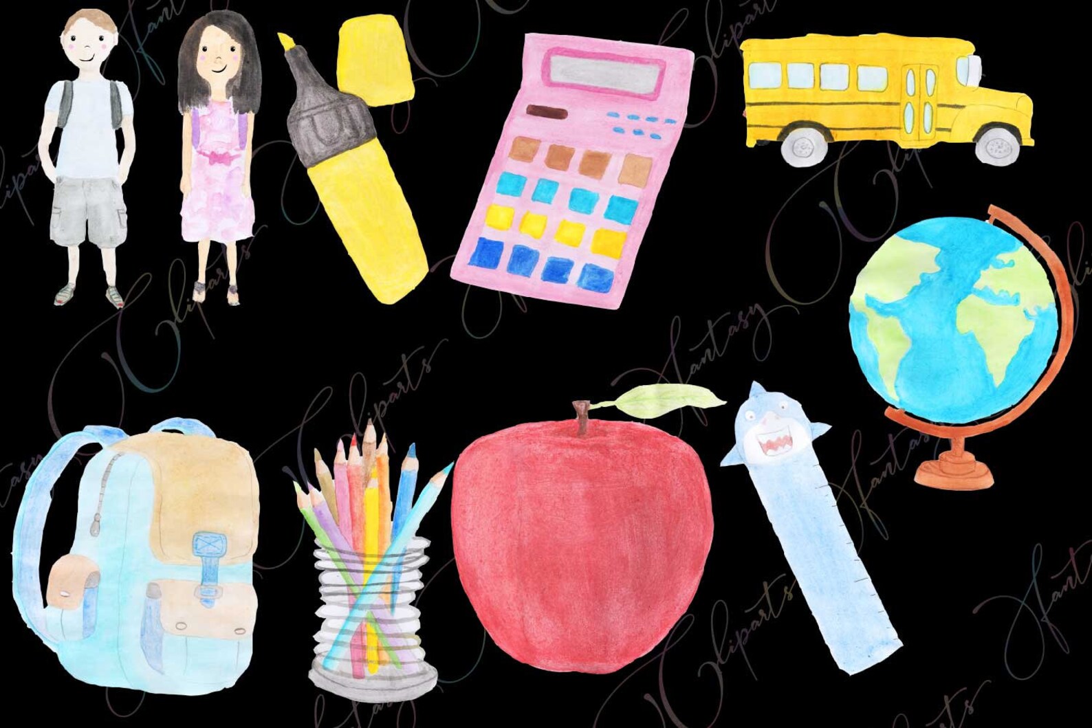 Hand Drawn Watercolor Back to School Illustrations Kids - Etsy