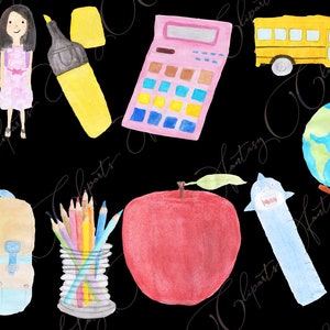 Hand Drawn Watercolor Back to School Illustrations, Kids Clipart Set in ...