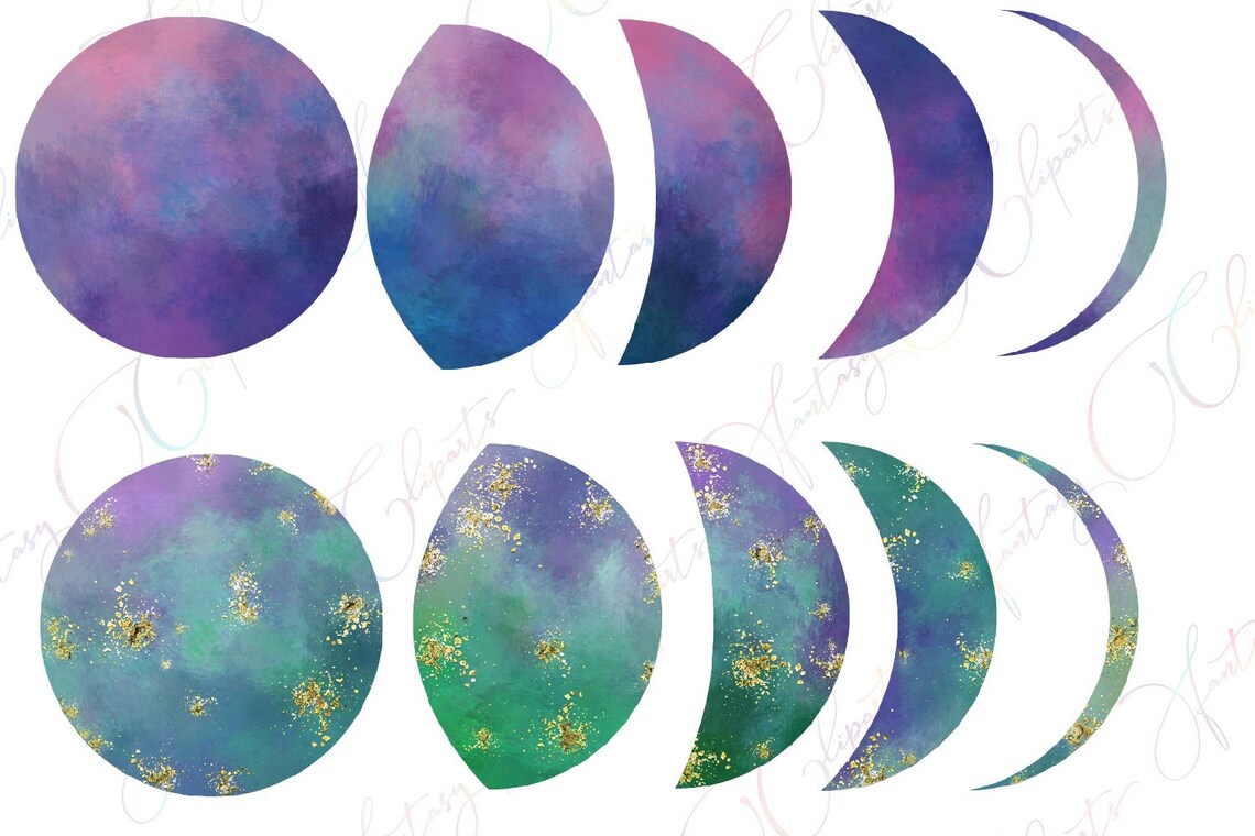Watercolor Moon Galaxy Astronomy Moon Phases Clipart Outer - Etsy
