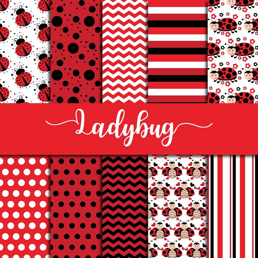 Cute Ladybug, Digital Paper, Kids Decoration, Children Birthday, Red ...
