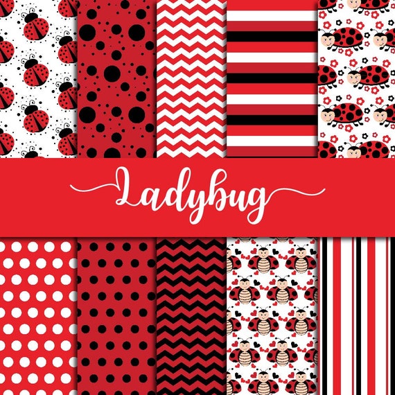 Cute ladybug, digital paper, kids decoration, children birthday, red ...