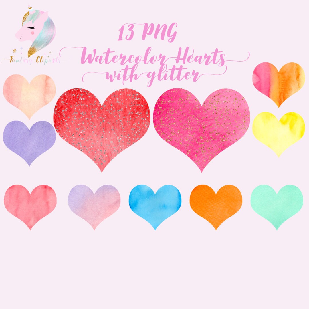 Watercolor Hearts Clipart Made by Fantasy Cliparts With Golden and ...