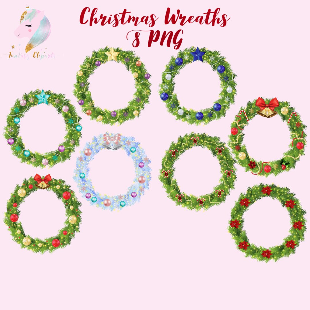Christmas Wreaths Clip Art in Png Format, Xmas Wreath Clipart Made by ...
