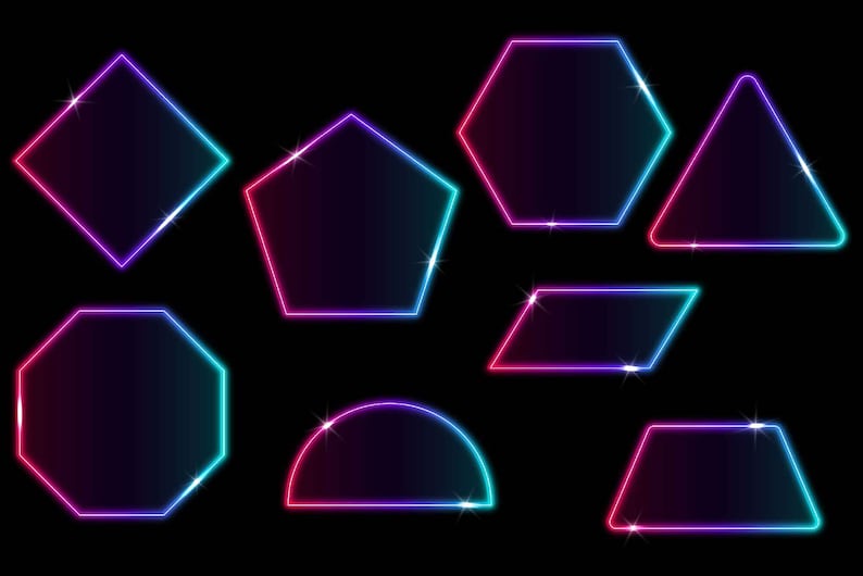 Neon Geometric Shapes Clipart PNG Glowing Neon Frames Clip - Etsy