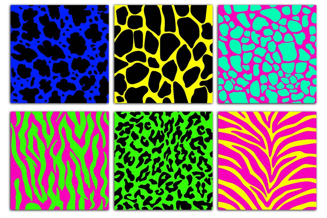 Neon Safari Animal Print Digital Paper Colorful Cheetah - Etsy