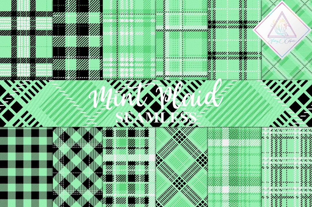 Mint Plaid, Seamless Patterns, Digital Paper, Tartan Textures, Twill ...