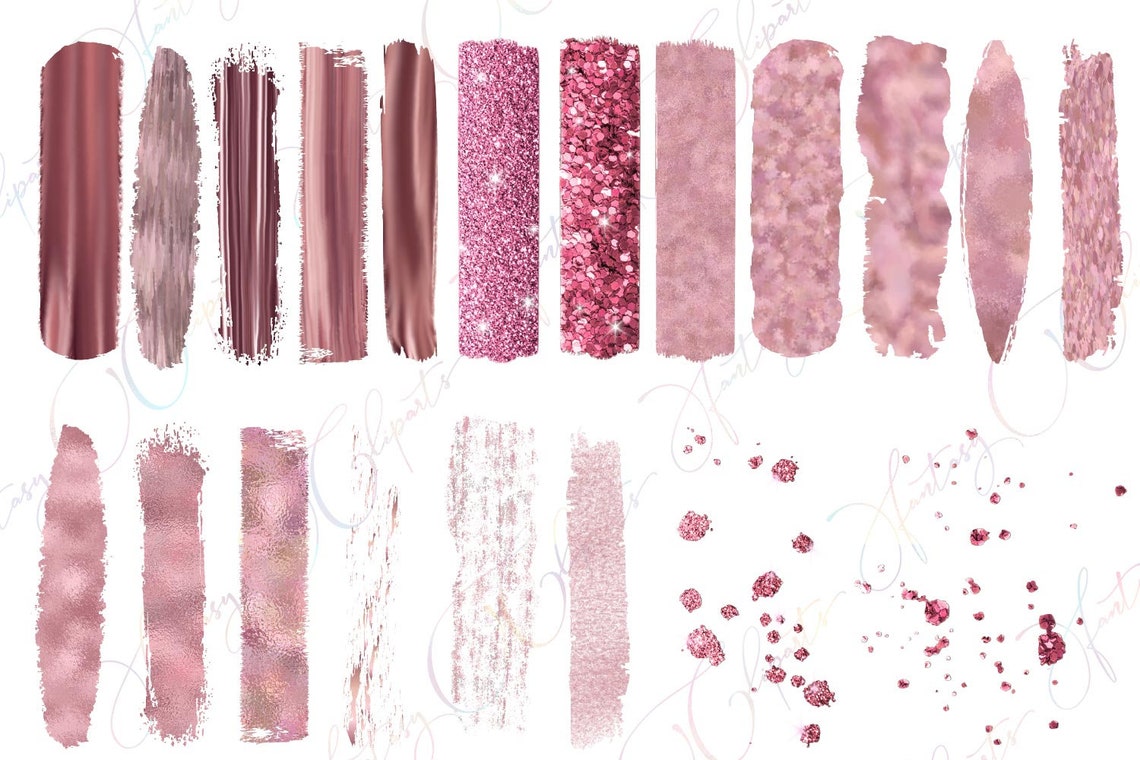 Pink Brush Strokes Bronze Rose Gold Blogger Clipart Fantasy - Etsy