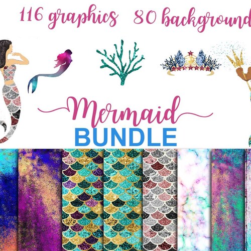 Huge Bundle of Mermaid Clipart and Digital Papers Mermaid - Etsy