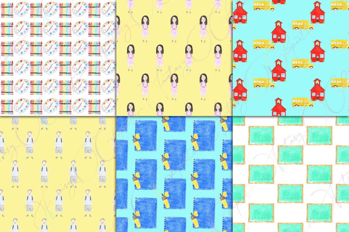Watercolor Back to School Digital Paper Pack Watercolour | Etsy