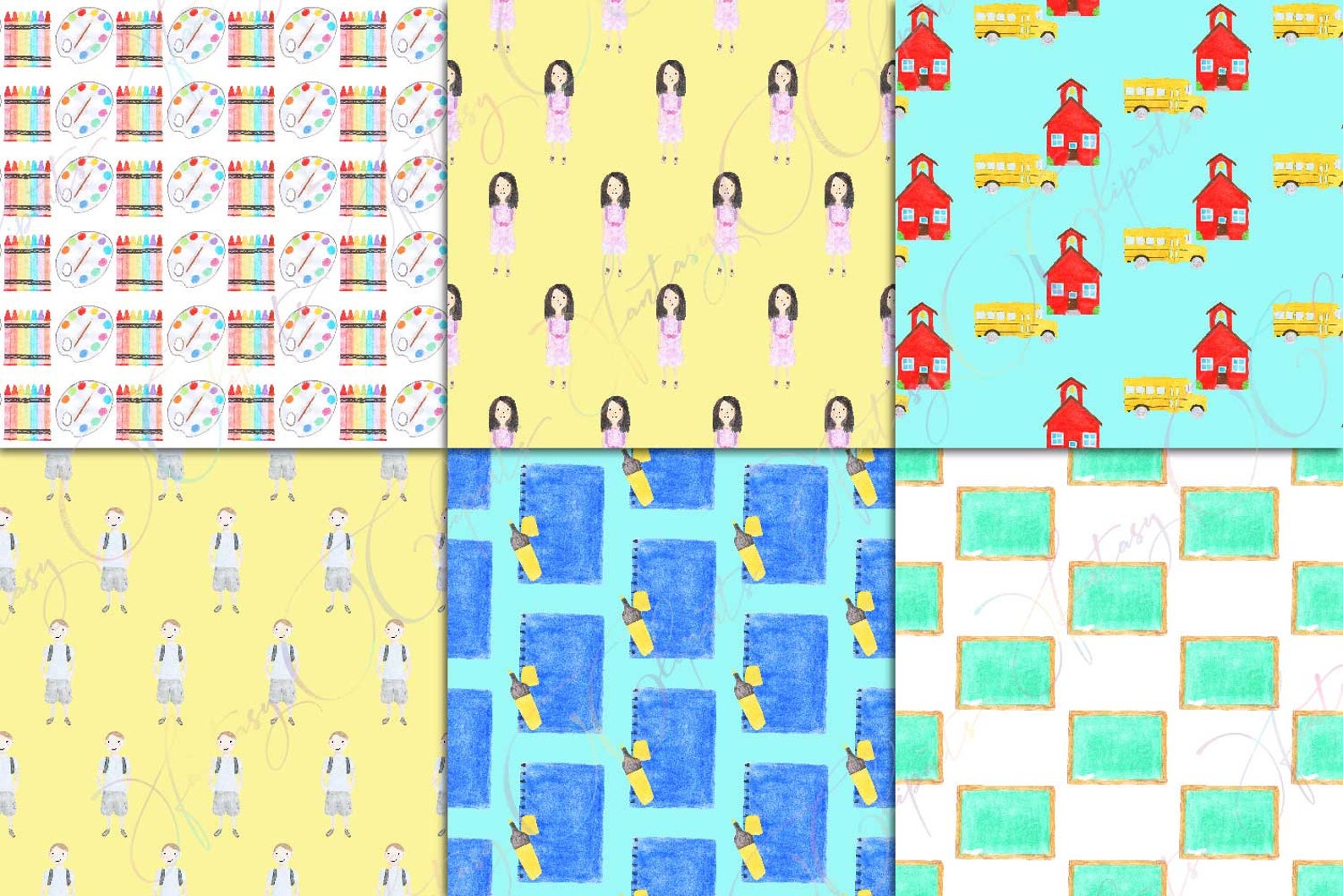 Watercolor Back to School Digital Paper Pack Watercolour | Etsy