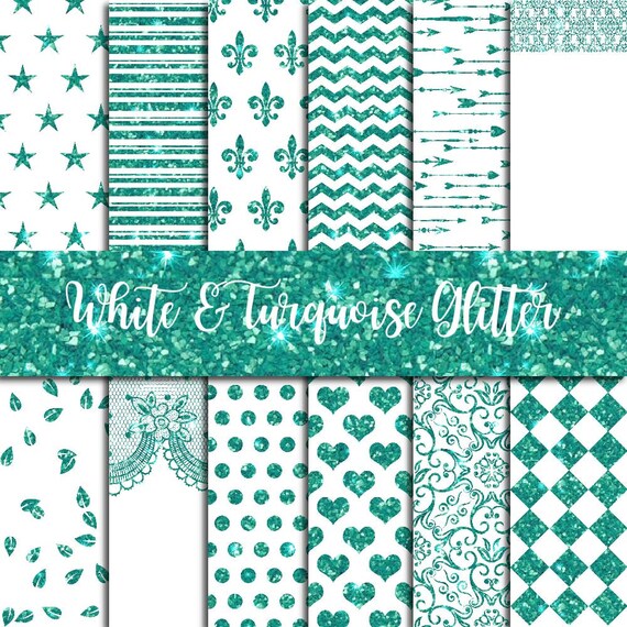 Glitter turquoise, digital paper, white backgrounds, shimmer aqua paper ...