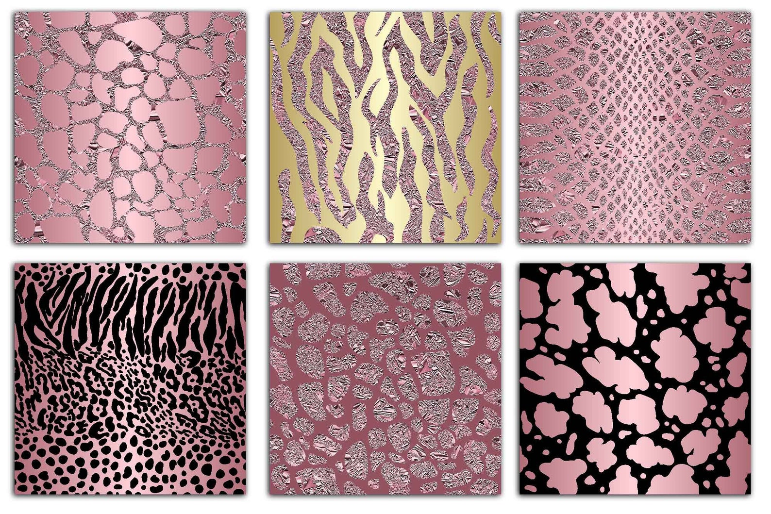 Rose Gold Glitter Safari Animal Print Digital Paper | Blush Cheetah ...