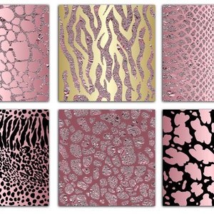 Rose Gold Glitter Safari Animal Print Digital Paper | Blush Cheetah ...