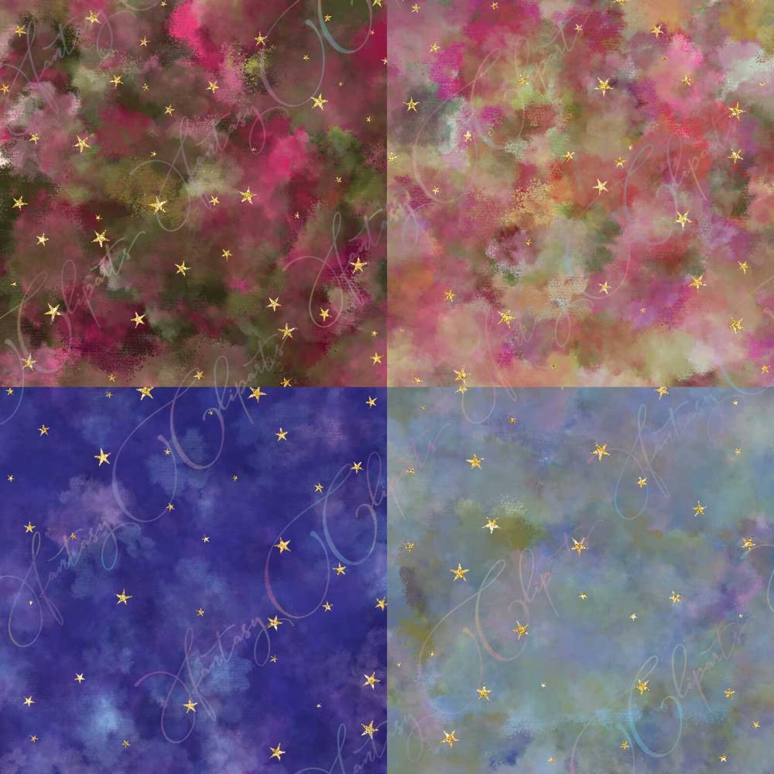 Starry Night Digital Paper Watercolor Paper Whimsical - Etsy