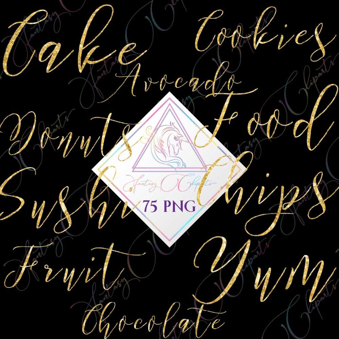 Gold Glitter Food Word Art in Png Format, Golden Lettering Clipart ...