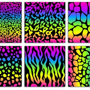 Neon Animal Print Digital Paper | Rainbow Safari Seamless Pattern ...